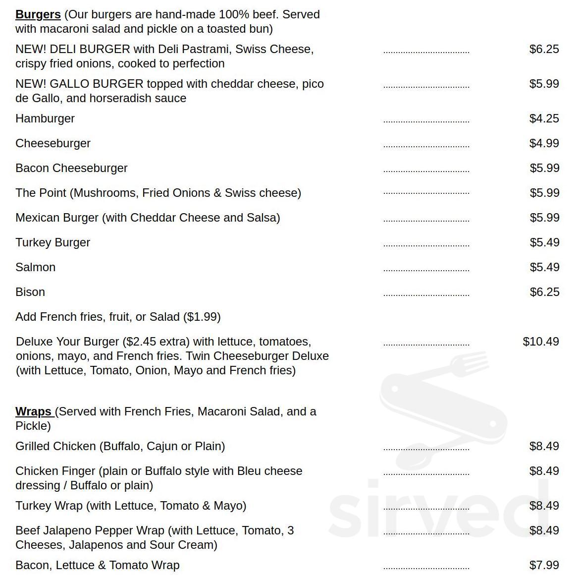 Menu - Schenectady NY's Point Cafe | Sirved