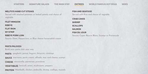 Melito's Restaurant menu in Richmond, Virginia, USA