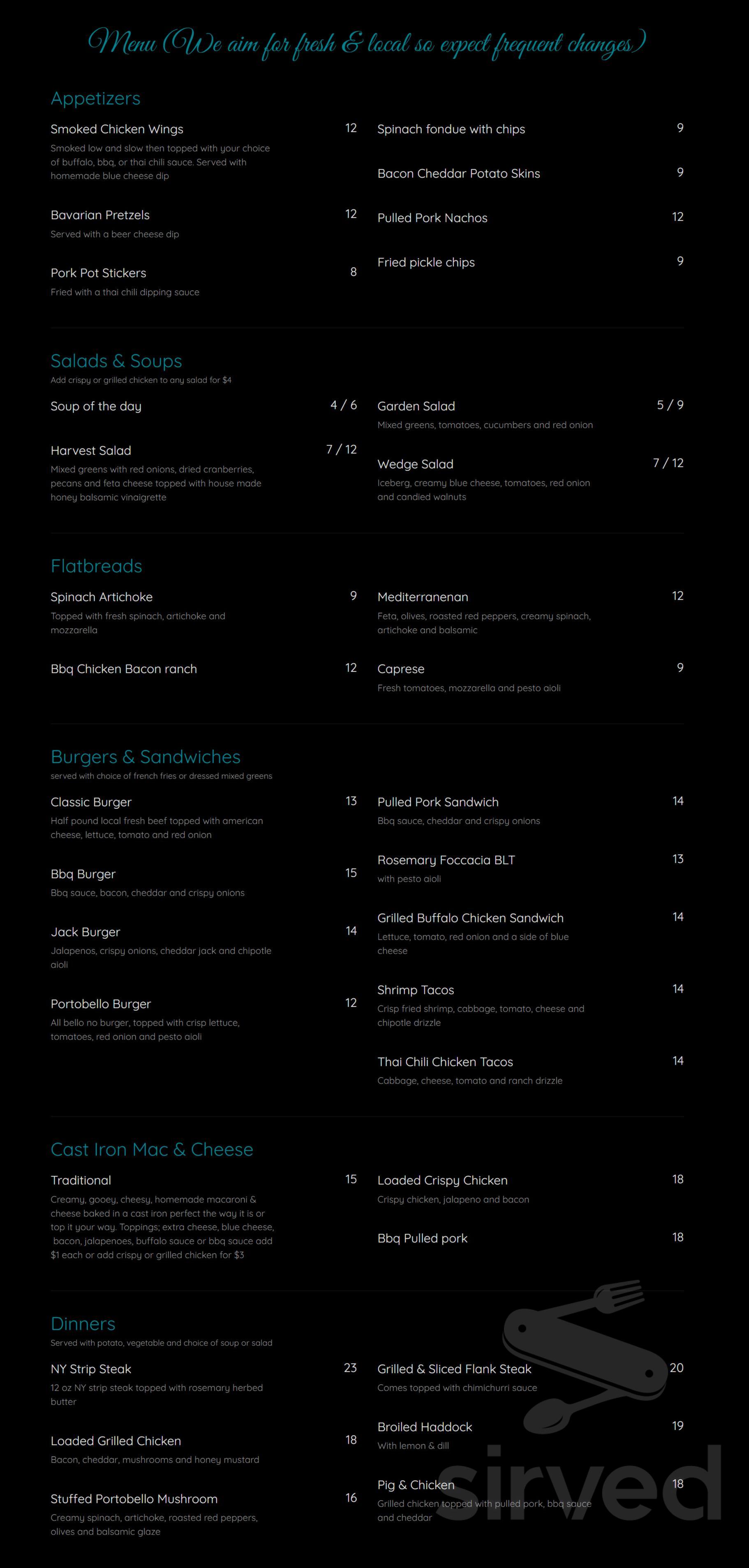 The Farmers Beef and Brew menu in Schoharie, New York, USA