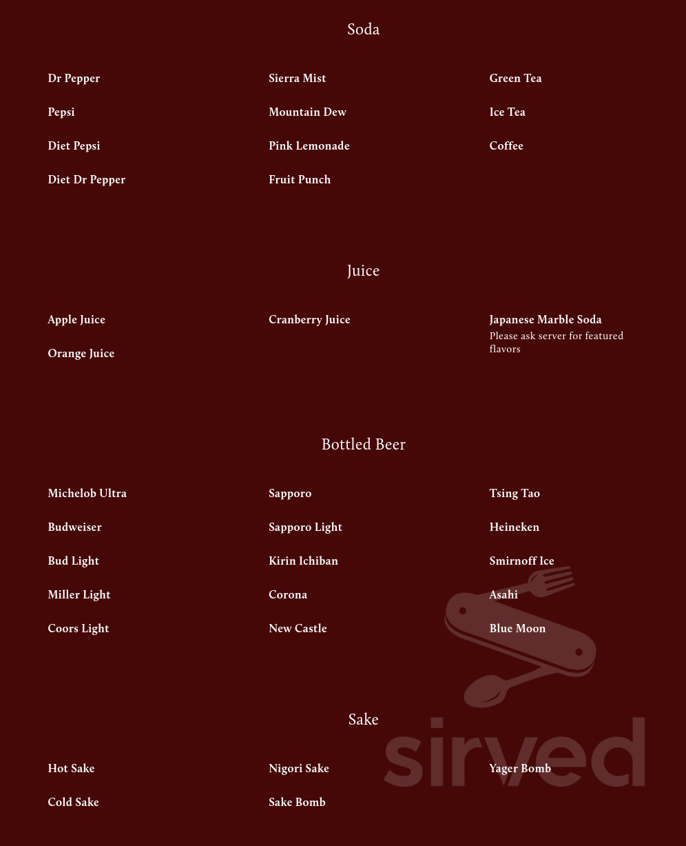 Menu - Conway AK's Fuji Steakhouse | Sirved