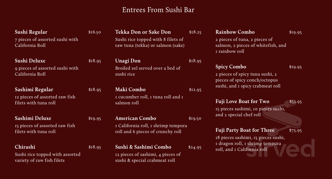 Menu - Conway AK's Fuji Steakhouse | Sirved