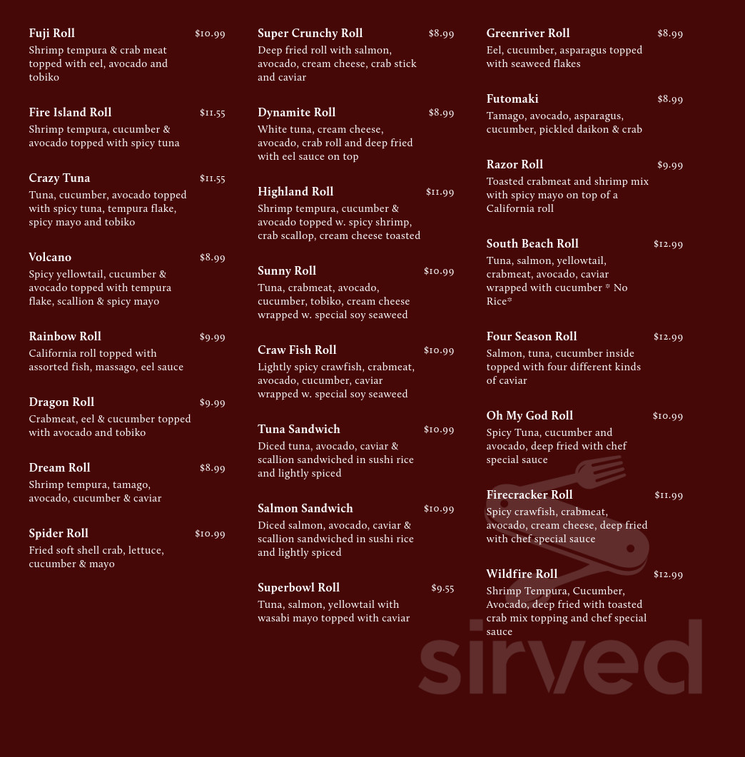 Menu - Conway AK's Fuji Steakhouse | Sirved