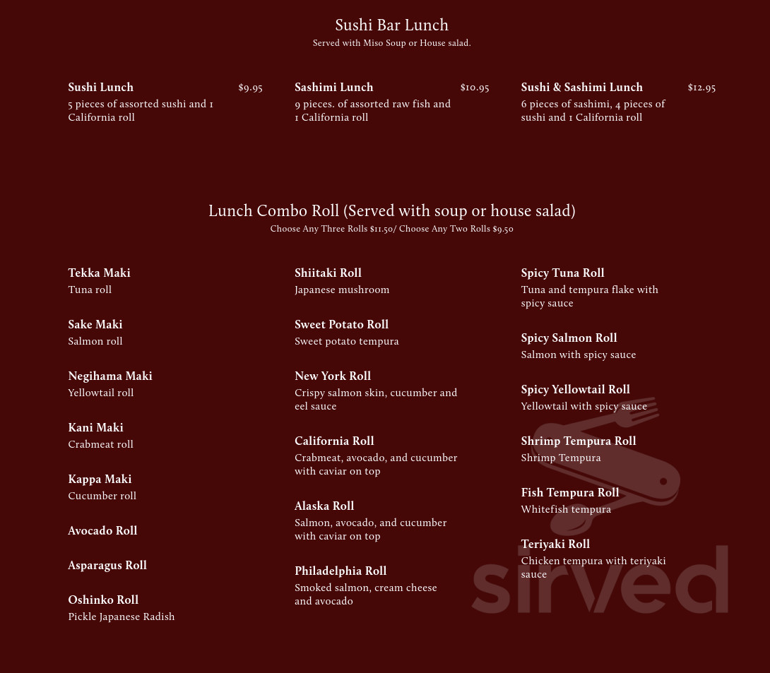 Menu - Conway AK's Fuji Steakhouse | Sirved