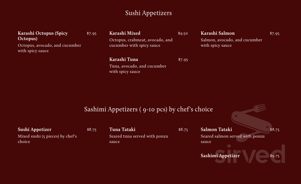 Menu - Conway AK's Fuji Steakhouse | Sirved