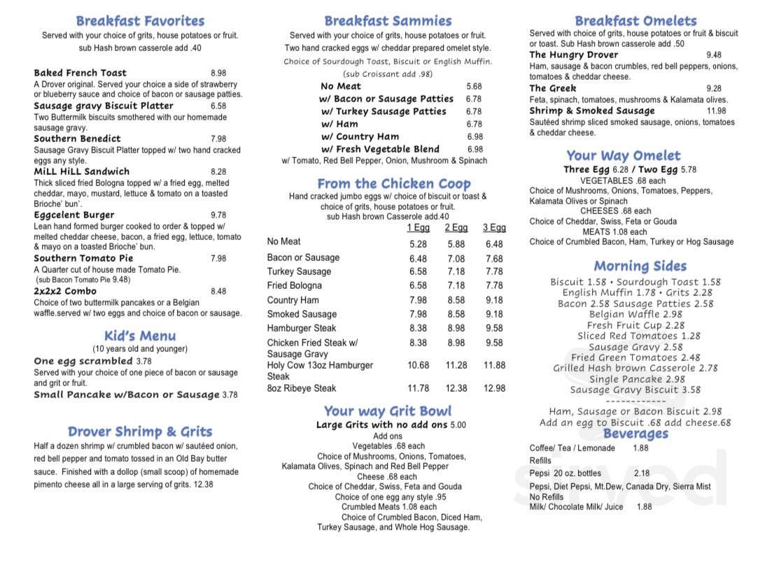 Hungry Drover menu in Travelers Rest, South Carolina, USA