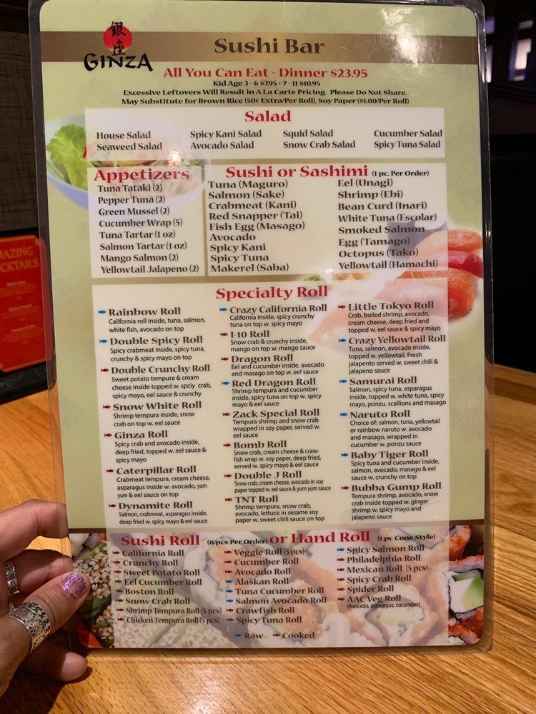 Menu - Jacksonville FL's Ginza Sushi Hibachi | Sirved