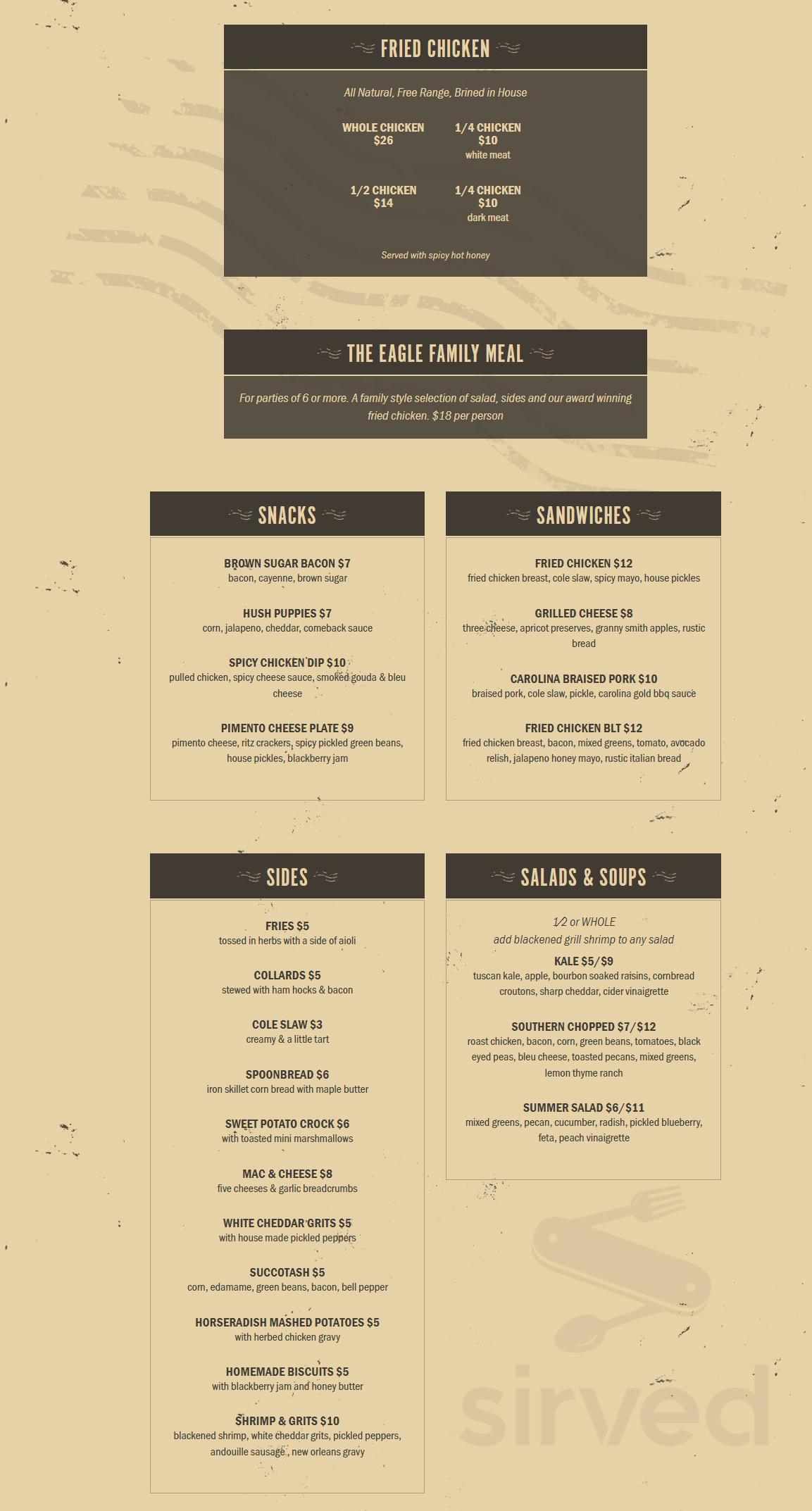 Menu for The Eagle in Louisville, KY | Sirved