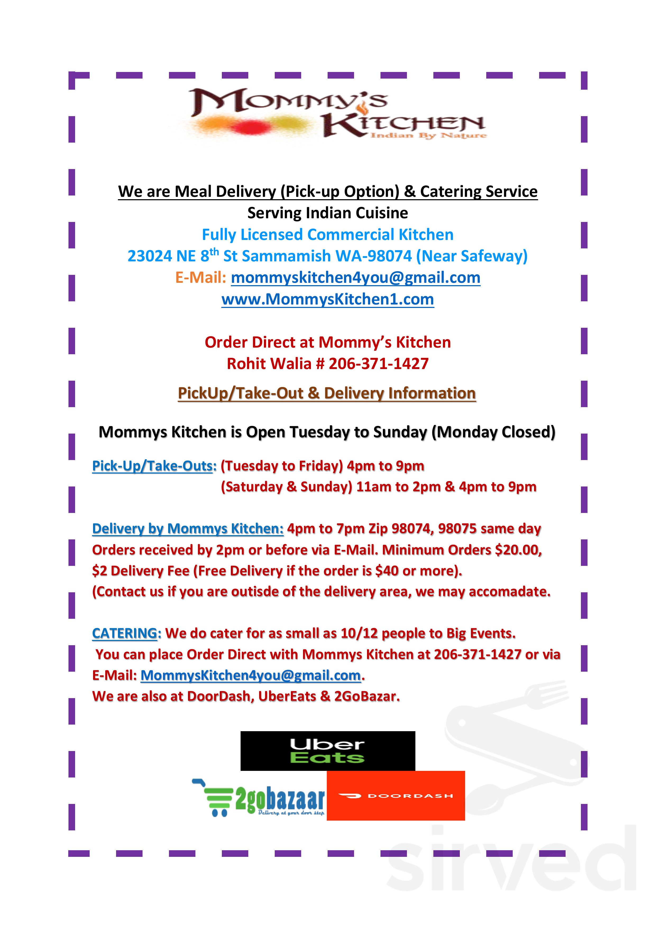 Mommy's Kitchen menu in Sammamish, Washington, USA