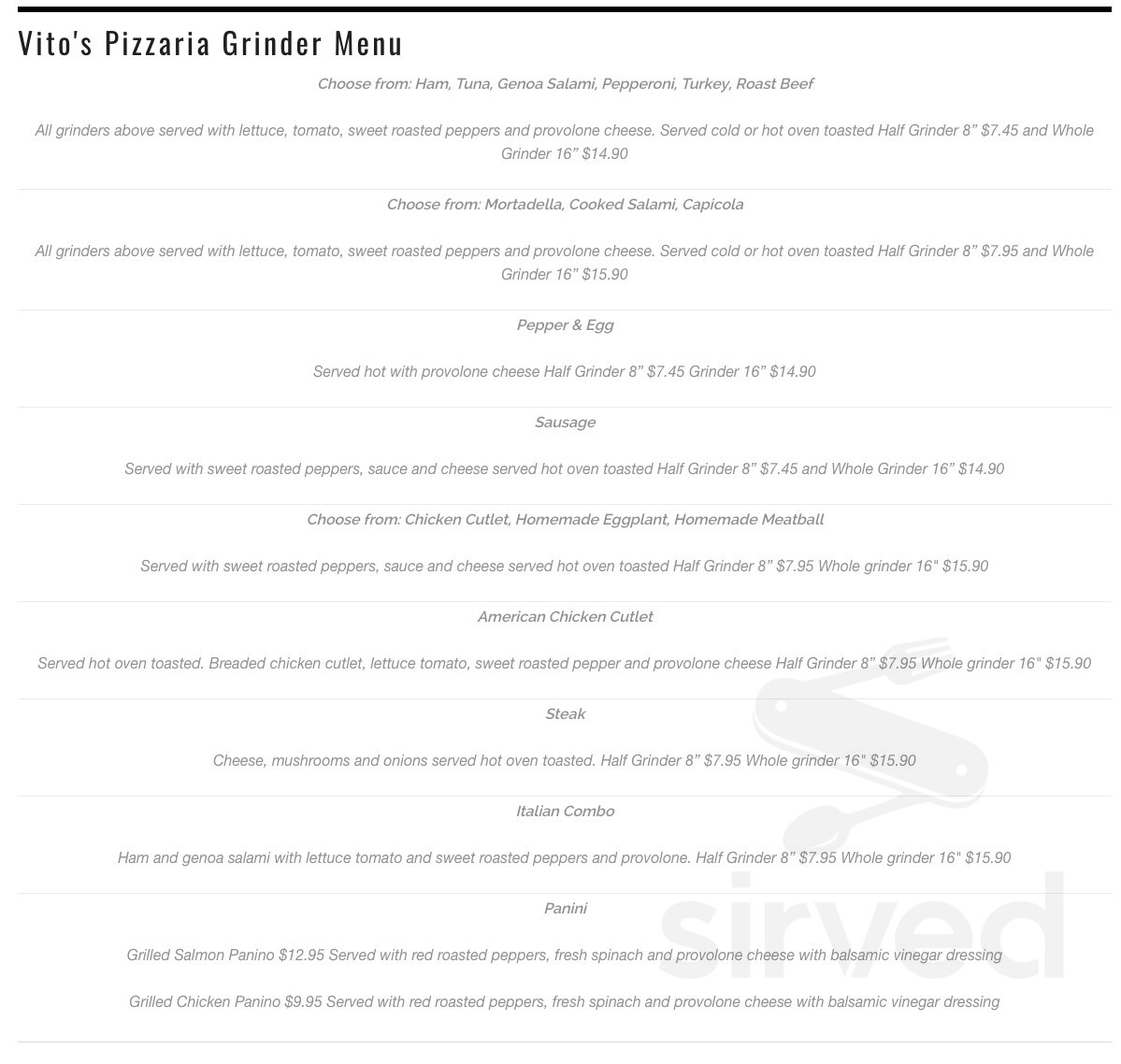 Vito's Restaurant and Pizzaria menus in Wethersfield, Connecticut ...
