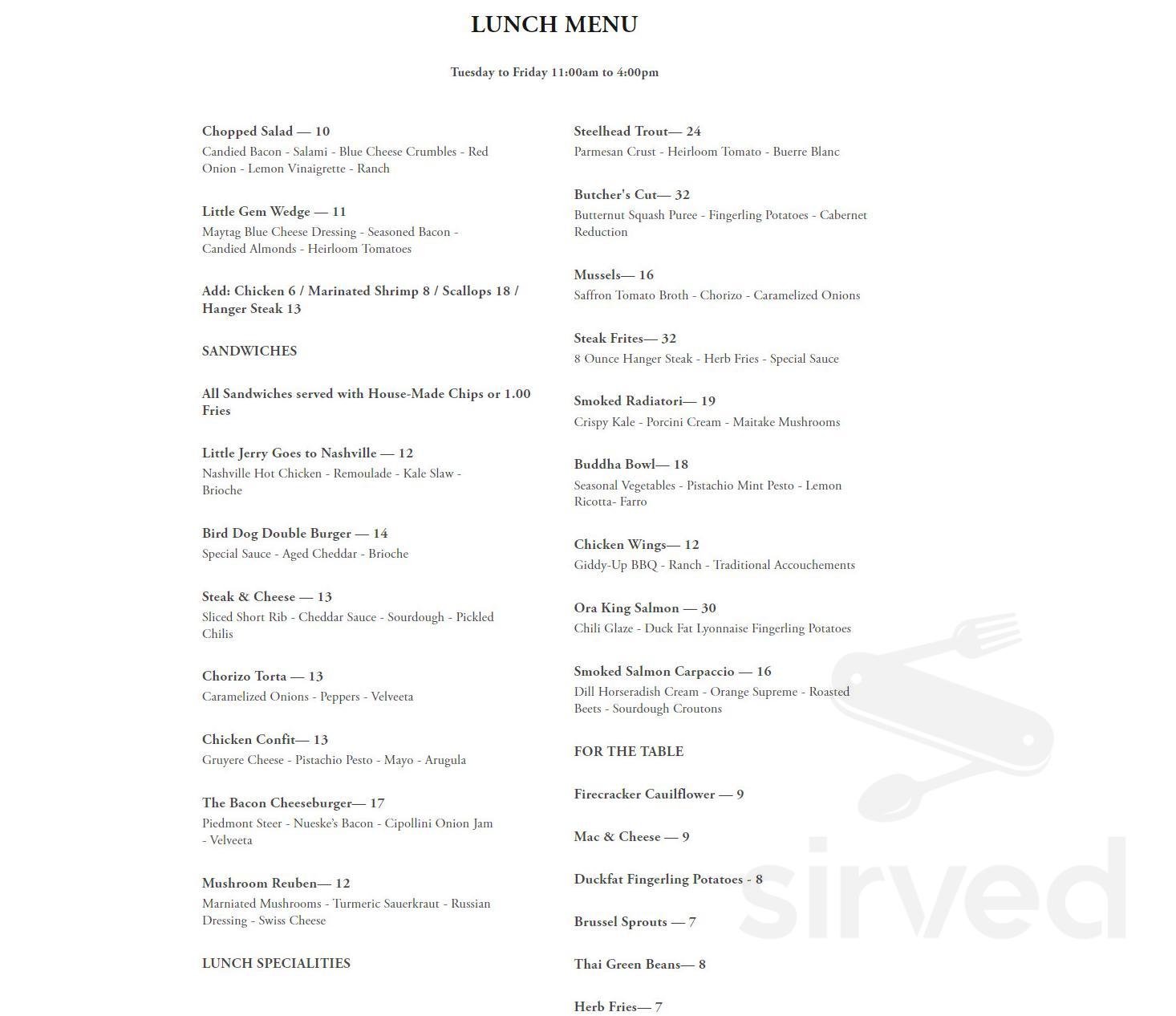 Menu for Bird Dog in Mattawan, MI | Sirved