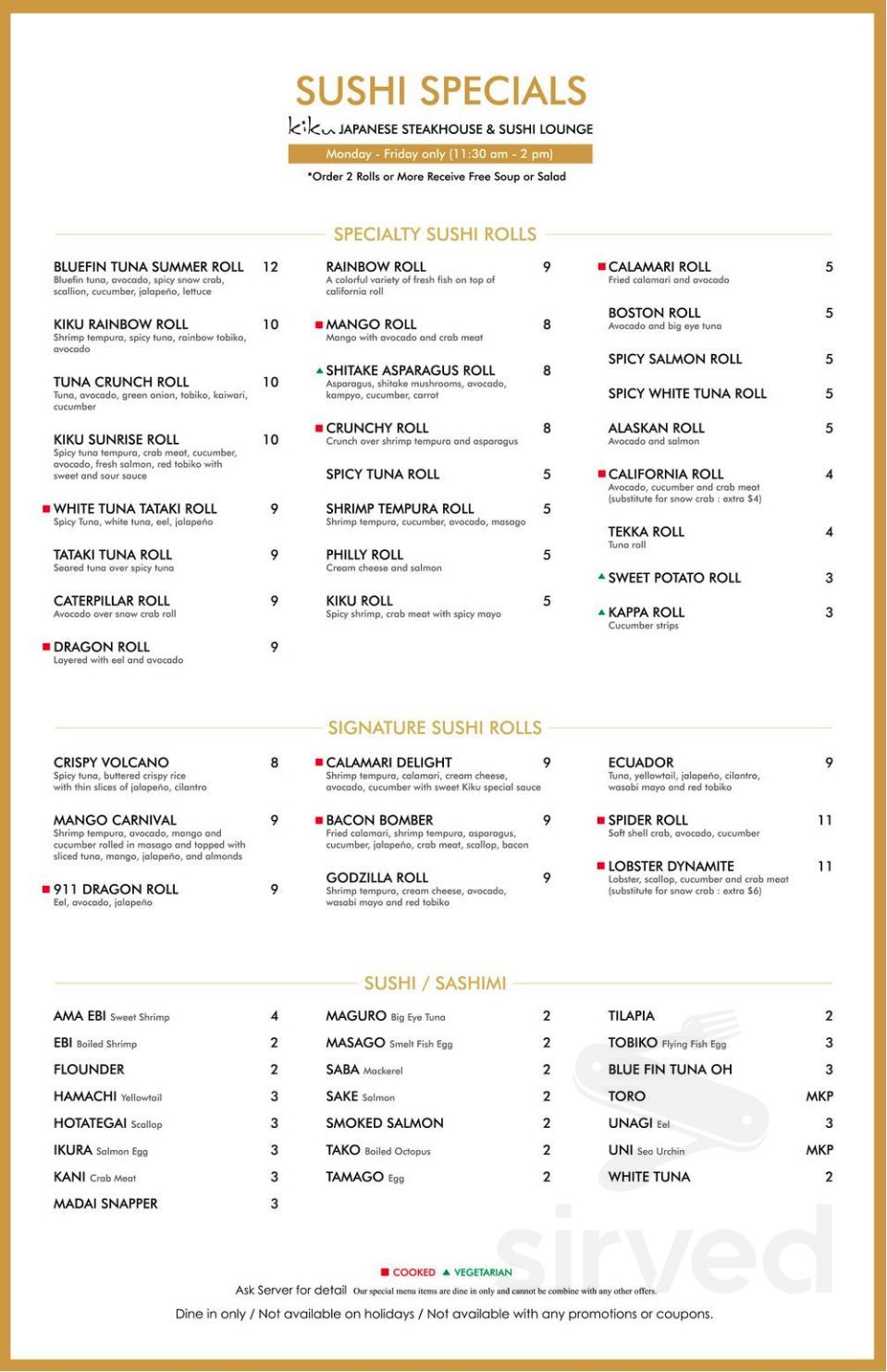 Menu - Naperville IL's Kiku Japanese Steak House & Sushi Lounge | Sirved