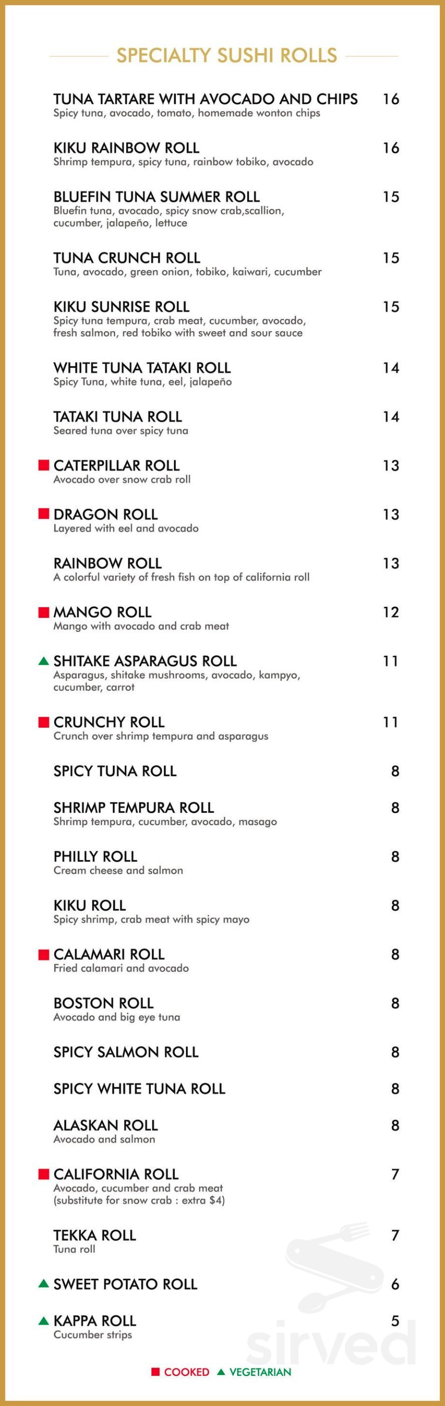 Menu - Naperville IL's Kiku Japanese Steak House & Sushi Lounge | Sirved