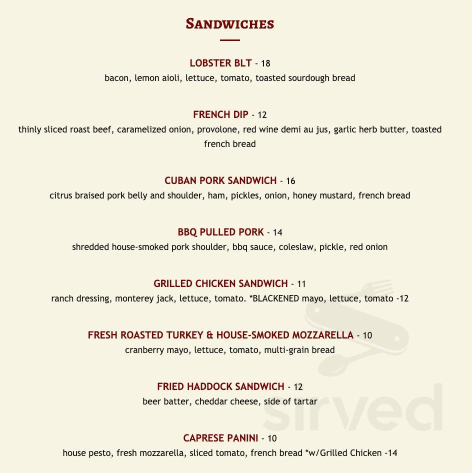 Menu for The Barley House Restaurant & Tavern in Concord, NH | Sirved