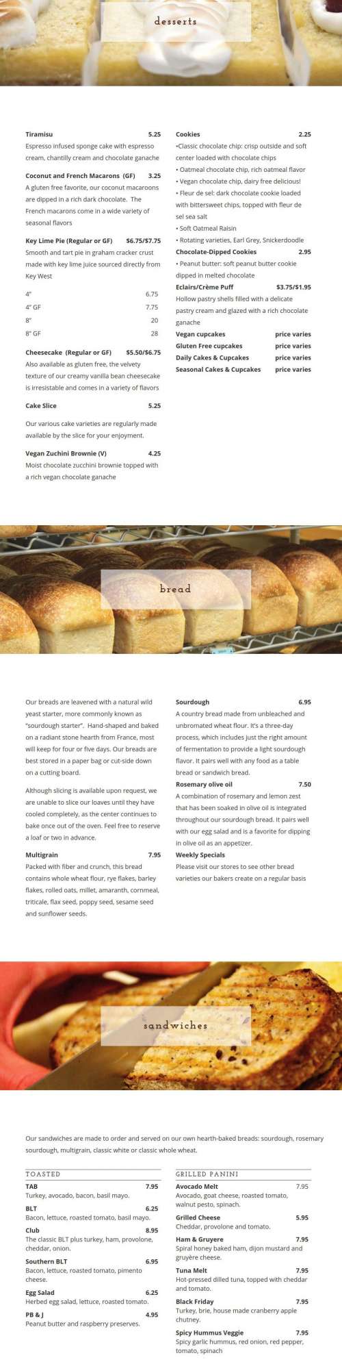 Sunflour Baking Company menu in Charlotte, North Carolina, USA