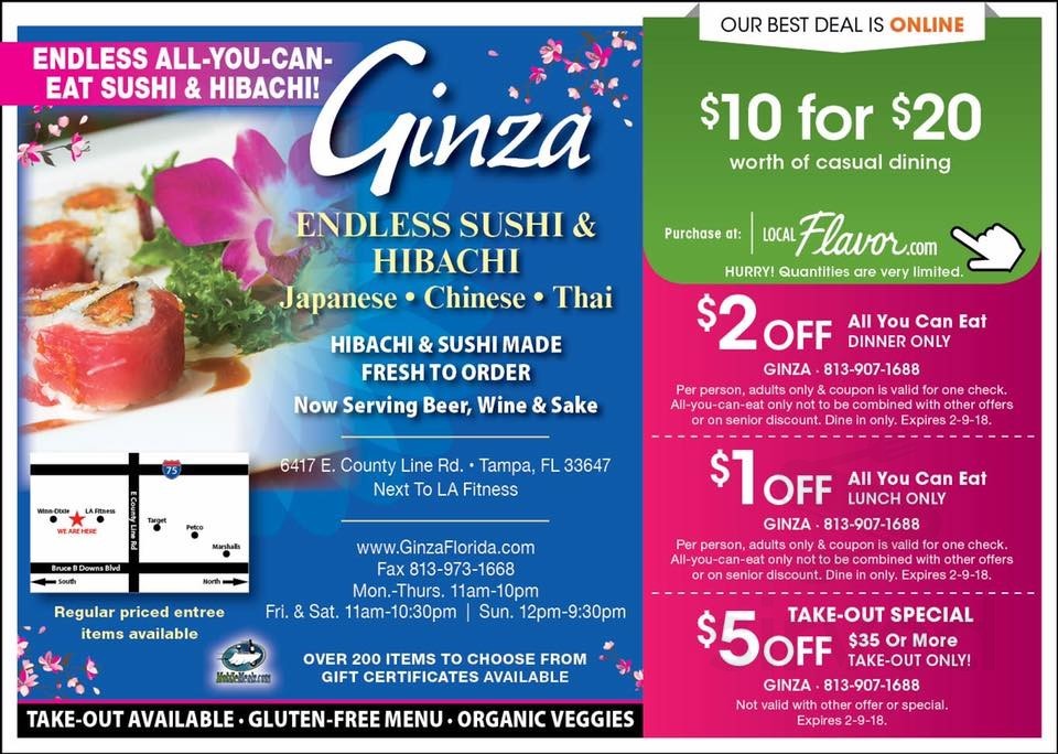 Ginza menu in Tampa, Florida, USA