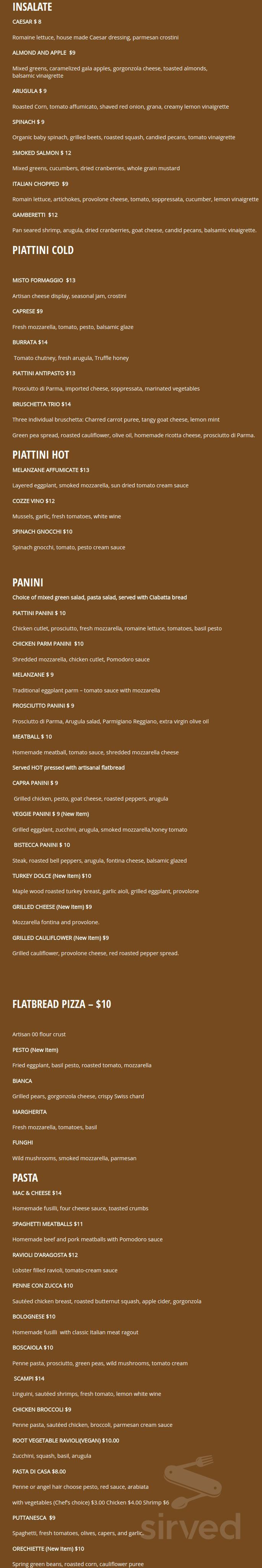 Piattini menus in Boston, Massachusetts, United States