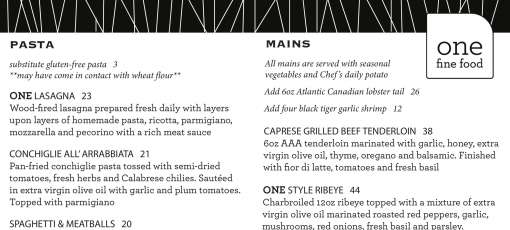 One Fine Food Menu - Peterborough, Ontario | Sirved