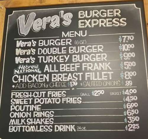 Vera's Burger Shack menu in Nepean, Ontario, Canada
