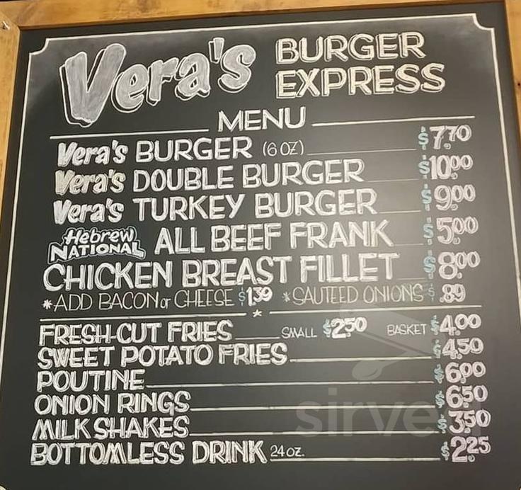 Vera's Burger Shack menu in Nepean, Ontario, Canada