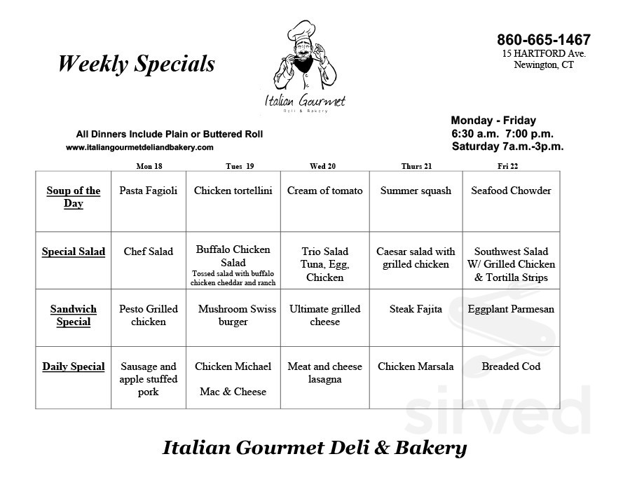 Italian Gourmet Deli & Catering menu in Newington, Connecticut, USA