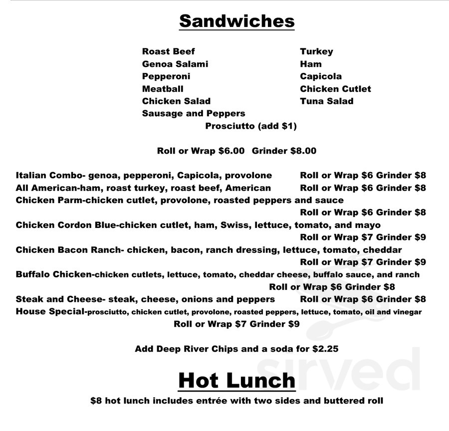 Italian Gourmet Deli & Catering menu in Newington, Connecticut, USA