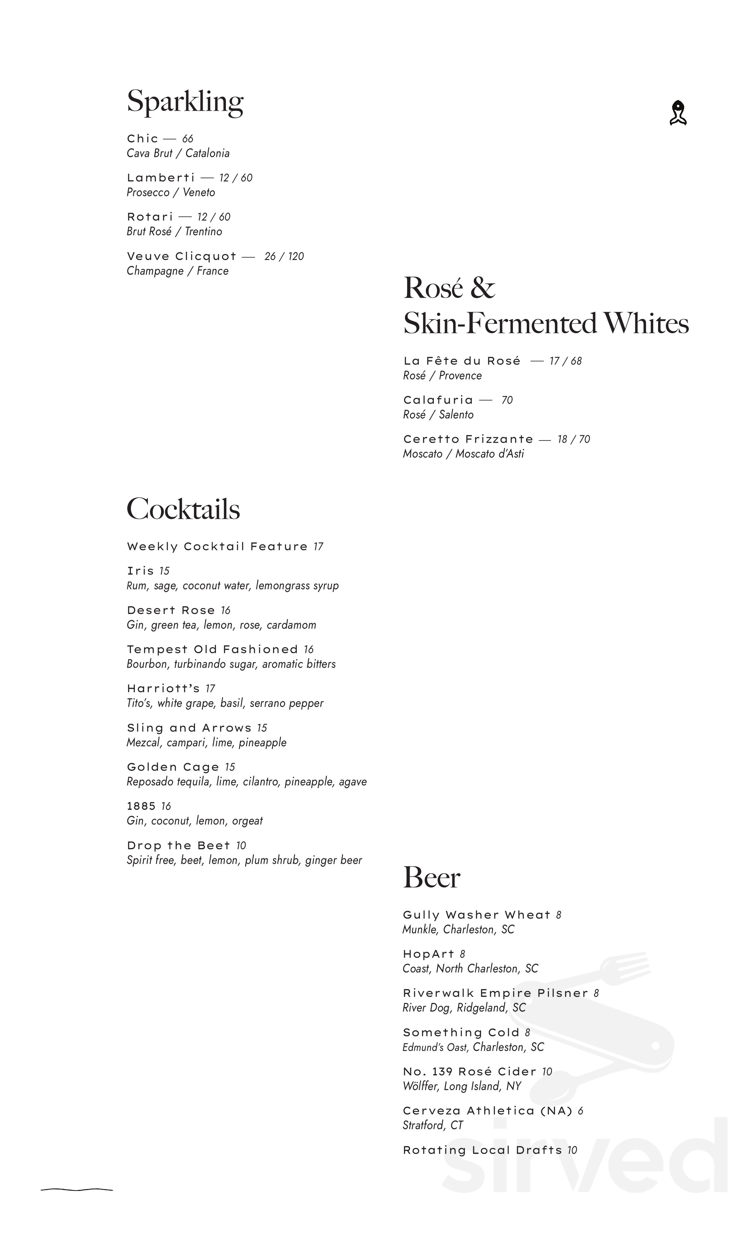 Tempest Charleston menu in Charleston, South Carolina, USA