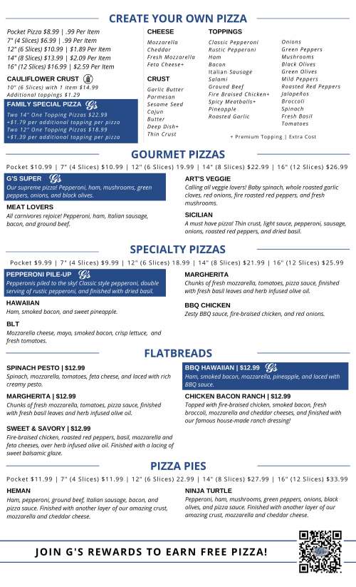 G's Pizzeria & Deli menu in Kalkaska, Michigan, USA