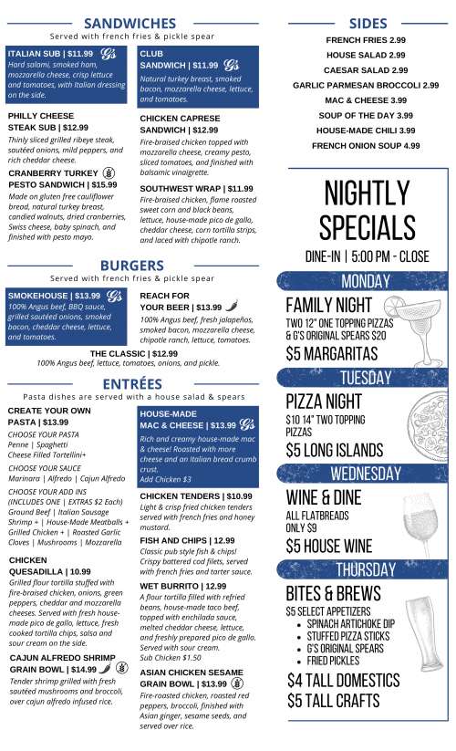 G's Pizzeria & Deli menu in Kalkaska, Michigan, USA