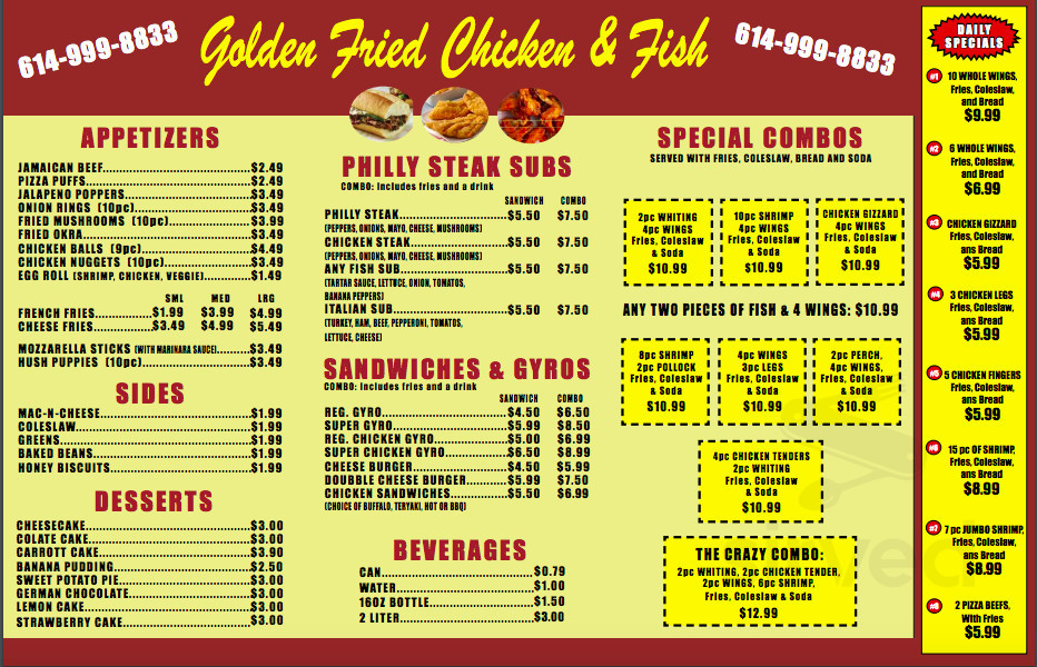Menu - Columbus OH's Golden Fried Chicken and Fish | Sirved