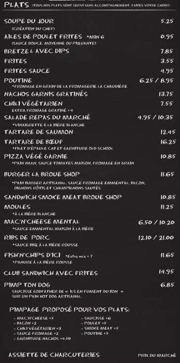 La Broue Shop - Brasserie Artisanale menu in Sainte-Julie, Quebec, Canada