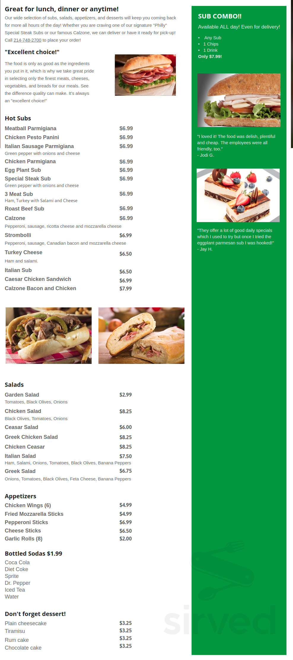 Italia Express menu in Dallas, Texas, USA