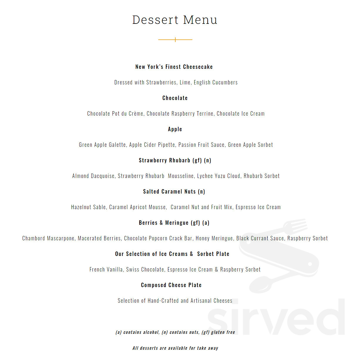 The View Restaurant & Lounge menu in New York, New York, USA