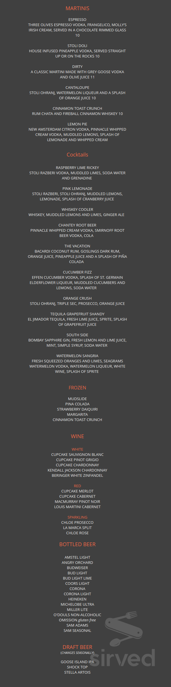 Chantey At Marina Bay menu in Quincy, Massachusetts, USA