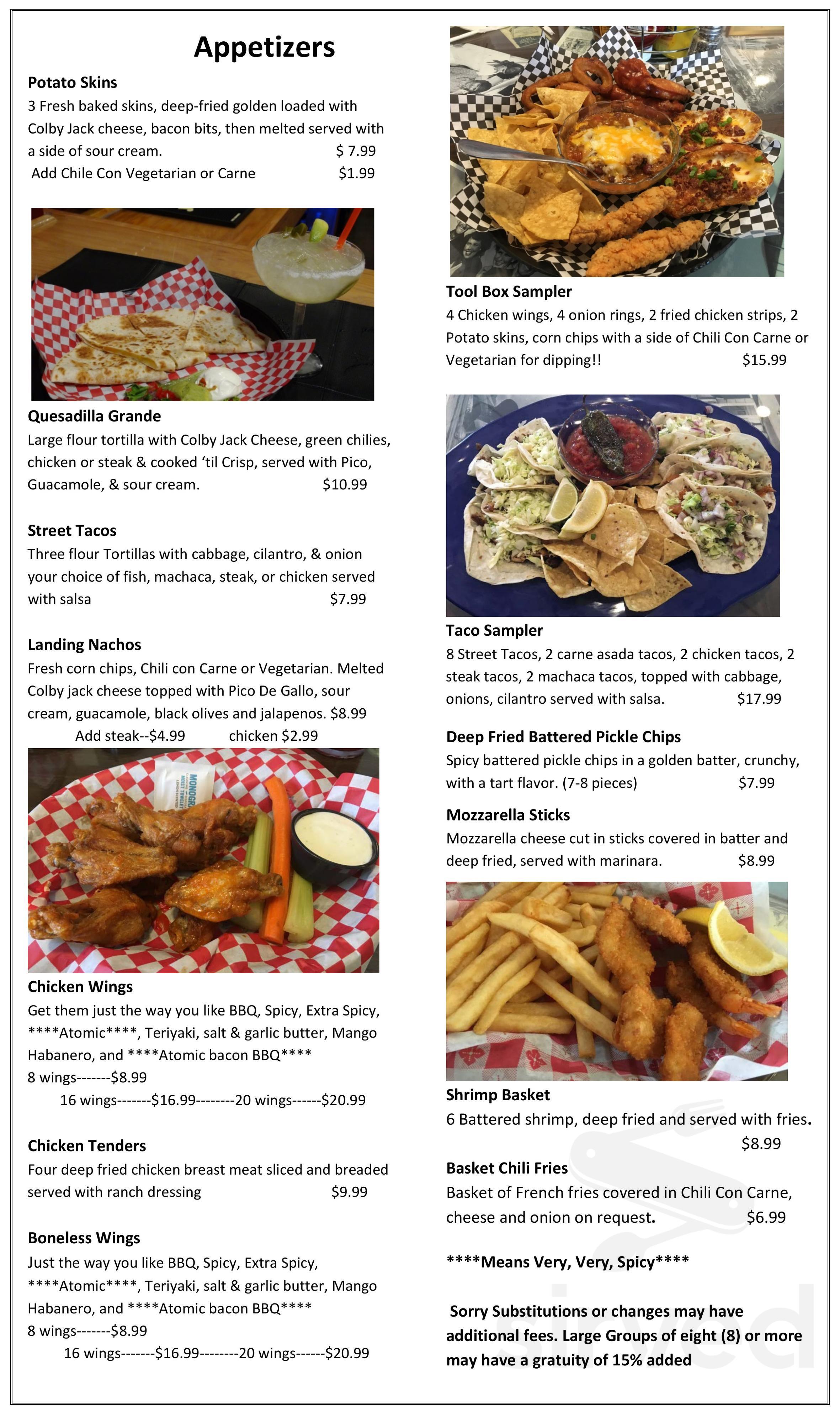 Yuma Landing Bar & Grill menu in Yuma, Arizona, USA