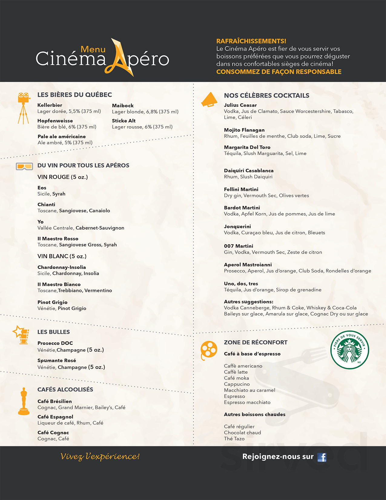 Menu for Cinéma Apéro in Jonquière, QC | Sirved