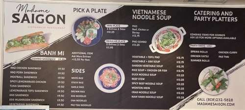 Madame Saigon menu in Honolulu, Hawaii, USA