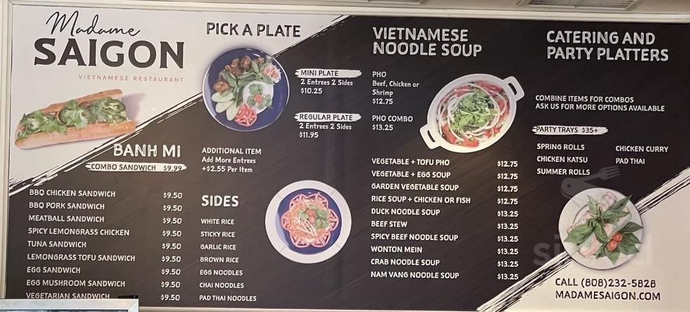 Madame Saigon menu in Honolulu, Hawaii, USA