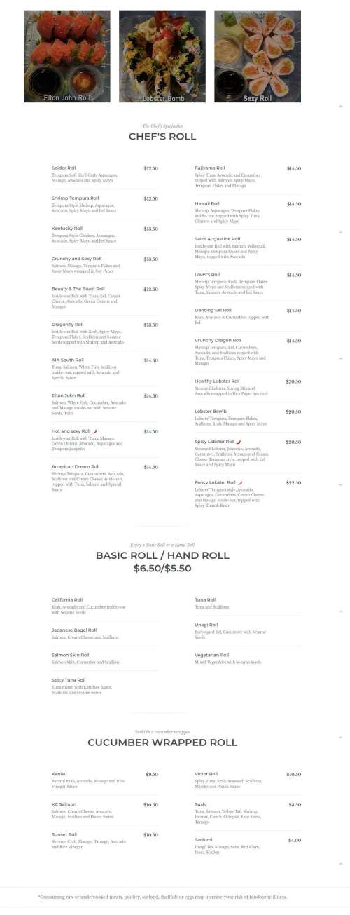 Andaman Asian Cuisine menu in St. Augustine, Florida, USA