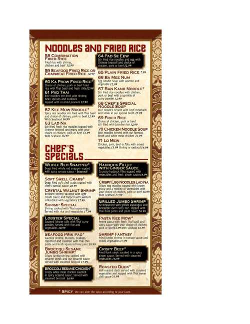 Taste of Thai menu in Harrisonburg, Virginia, USA