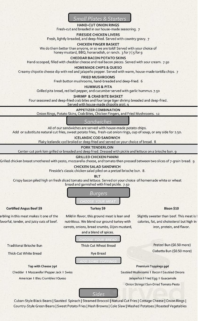 The Fireside Bar & Grill menu in Sellersburg, Indiana, USA