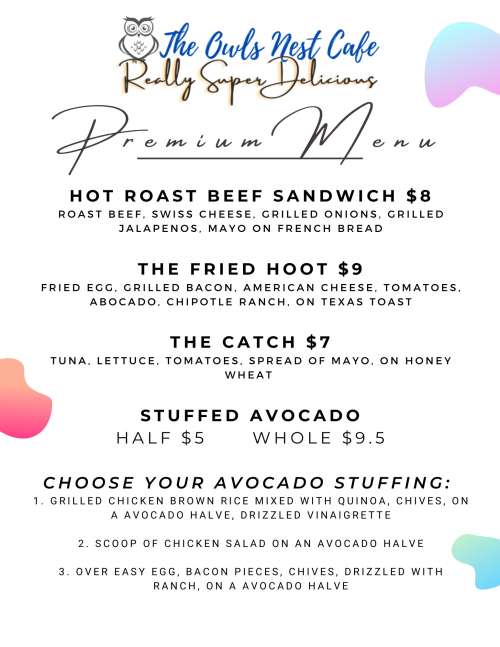 The Owl's Nest Cafe menu in Joshua, Texas, USA