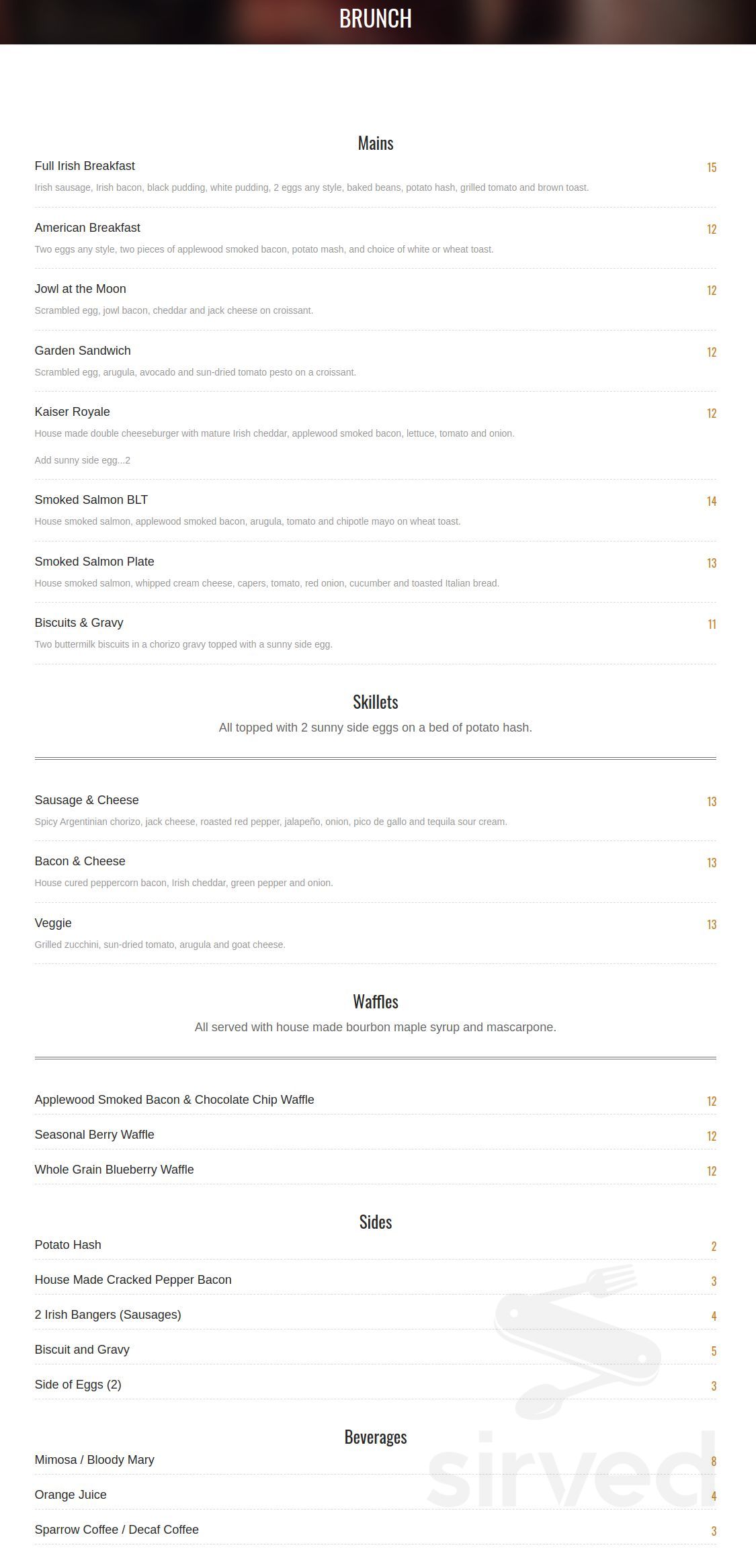 Kaiser Tiger menu in Chicago, Illinois, USA