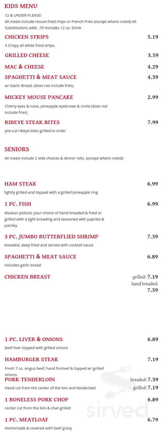 West Side Diner menu in Logansport, Indiana, USA