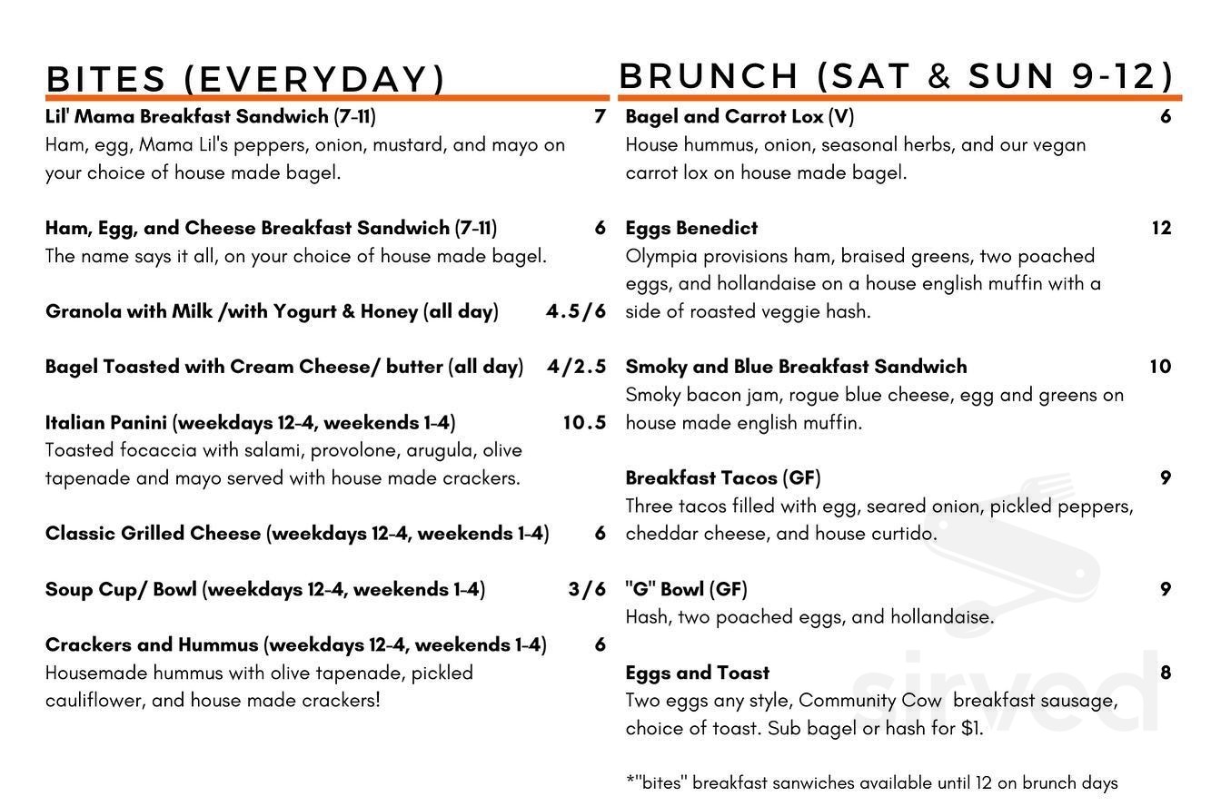 Tried & True Coffee Company menu in Corvallis, Oregon, USA