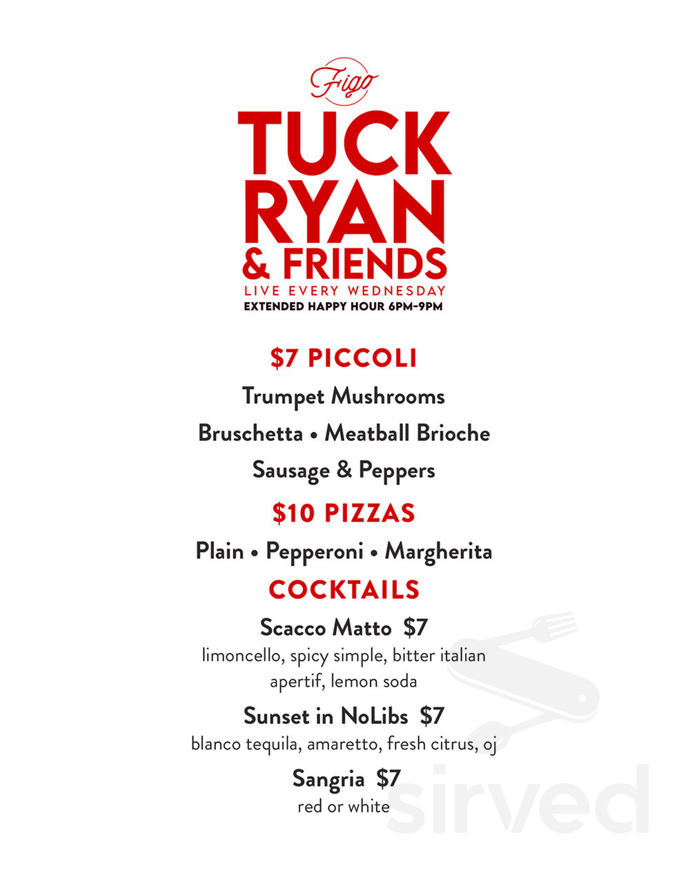 Figo menu in Philadelphia, Pennsylvania, USA