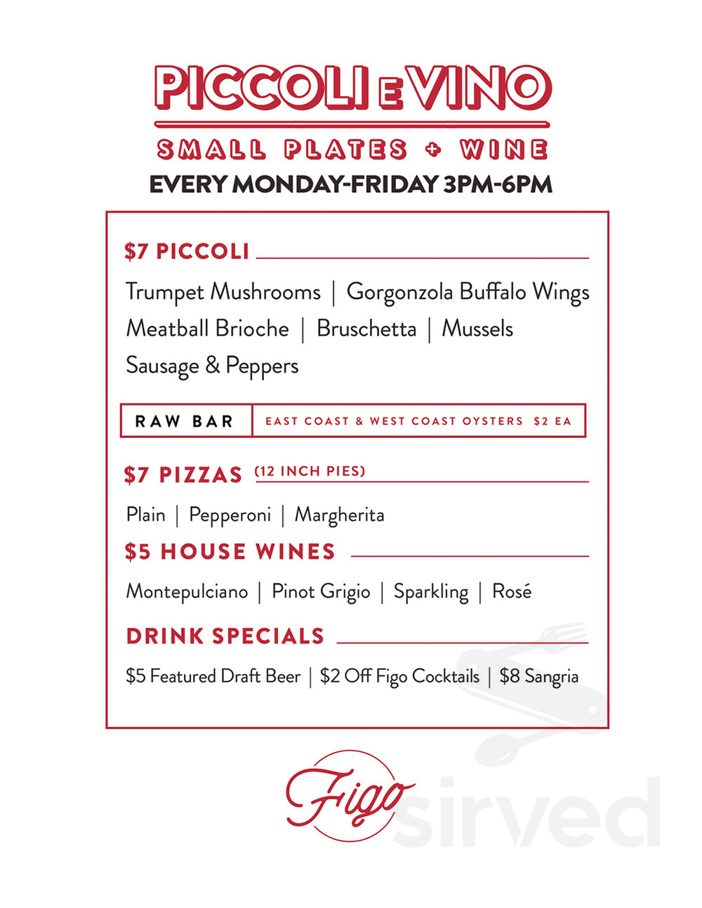 Figo menu in Philadelphia, Pennsylvania, USA