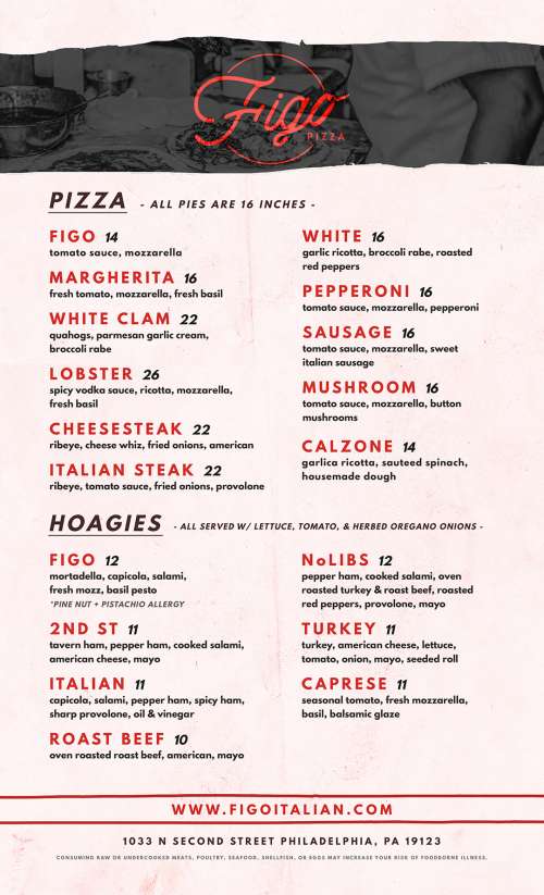 Figo menu in Philadelphia, Pennsylvania, USA