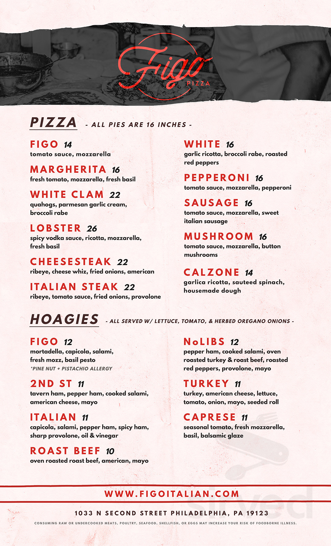 Figo menu in Philadelphia, Pennsylvania, USA