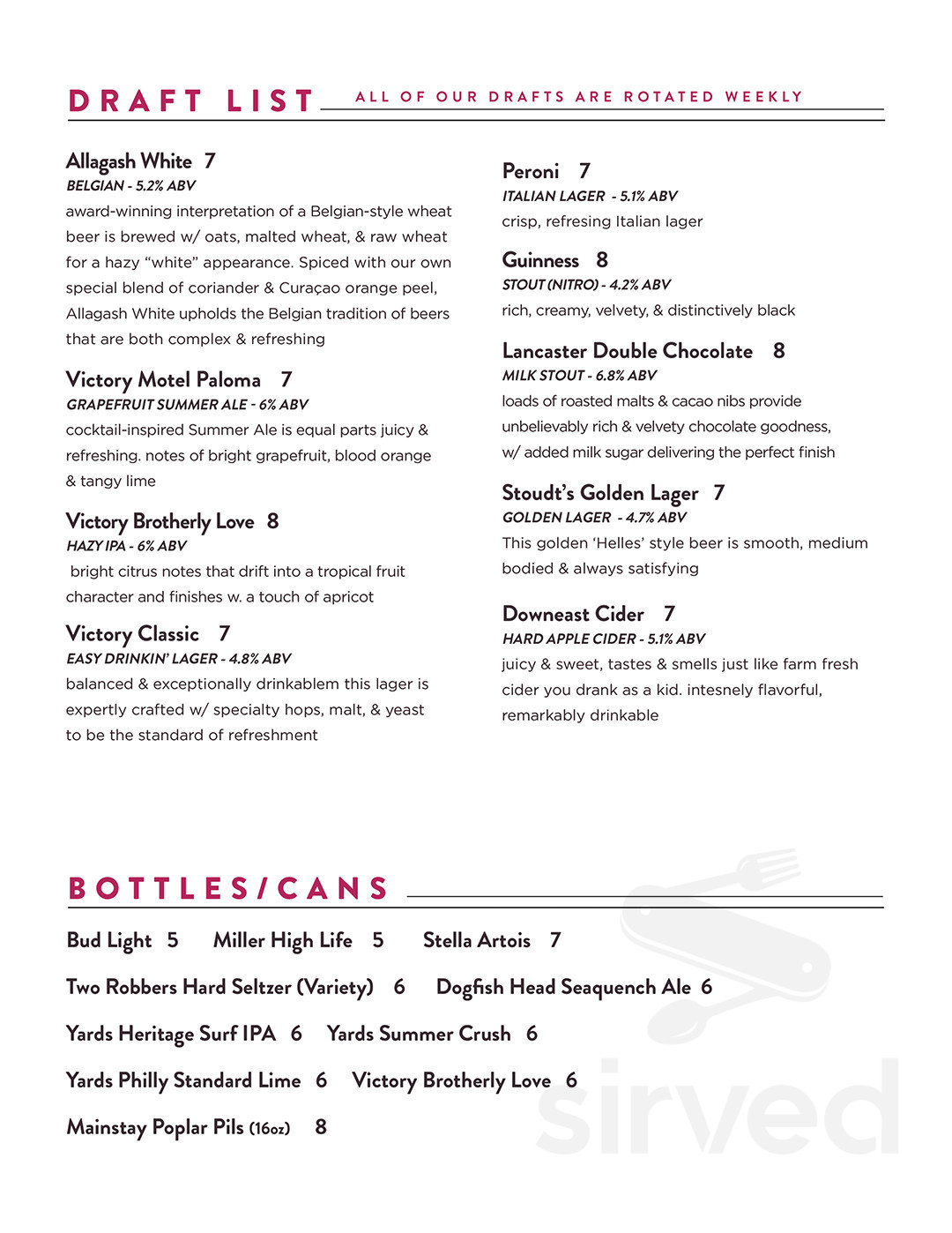 Figo menu in Philadelphia, Pennsylvania, USA