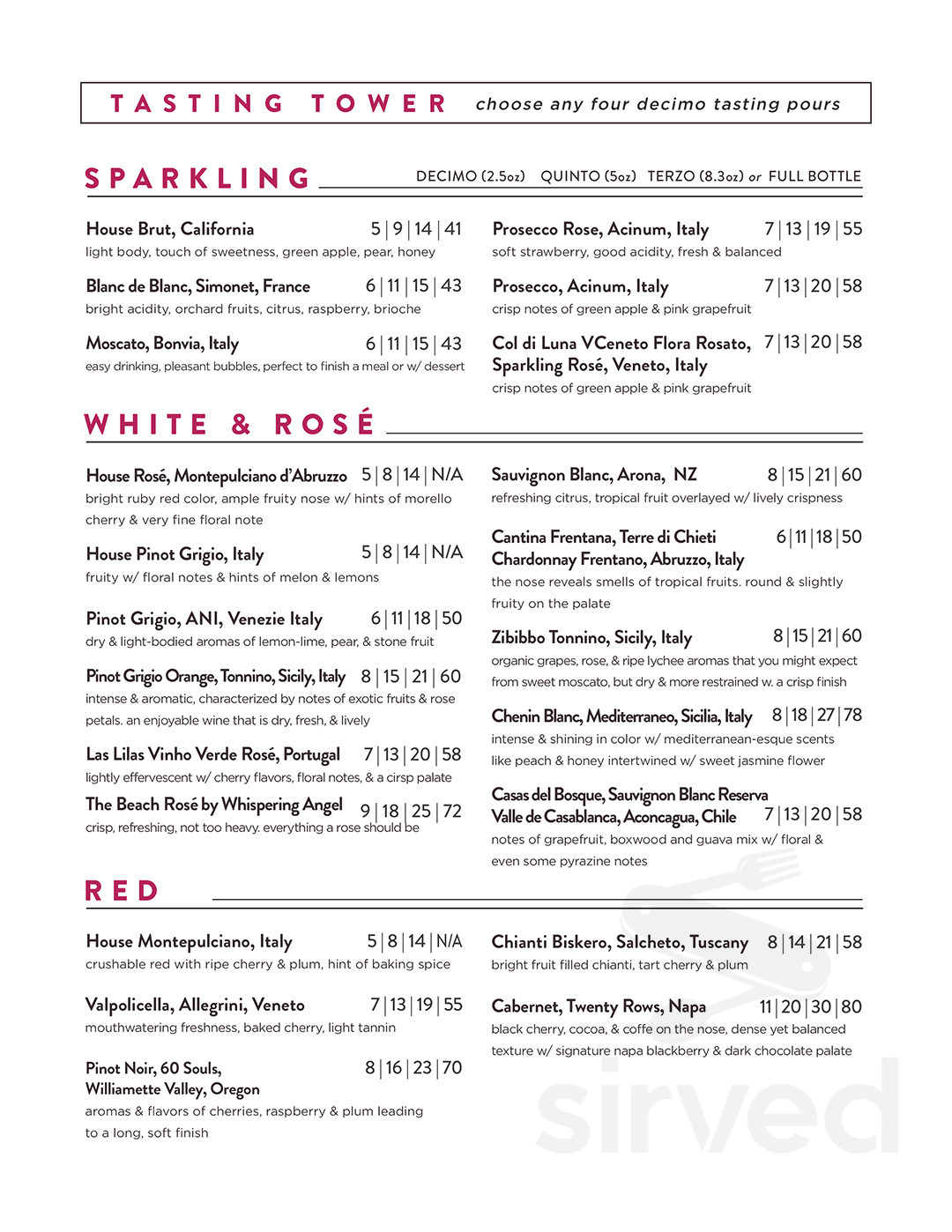 Figo menu in Philadelphia, Pennsylvania, USA